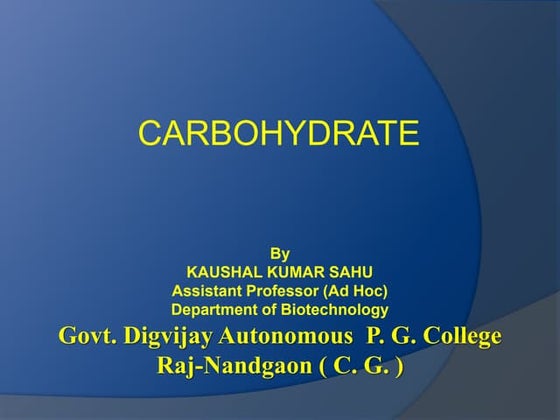 Biochemistry lecture notes carbohydrates | PDF | Chemistry | Science