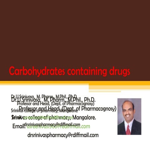 Carbohydrates drugs- Dr. U.Srinivasa Professor and Head, Srinivas ...