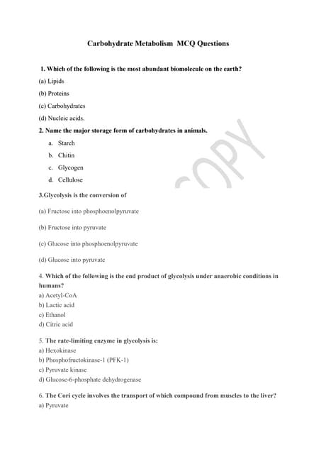 MCQs on Protein Metabolism. (Biochemistry) | PDF