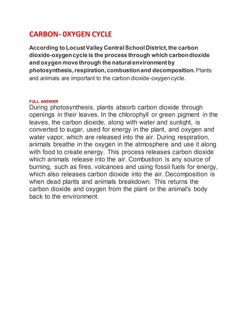 Carbon dioxide and oxygen cycle | PPT