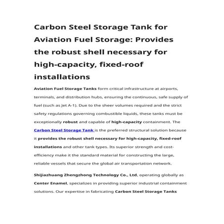 Carbon Steel Storage Tank for Aviation Fuel Storage Tanks Provides the ...