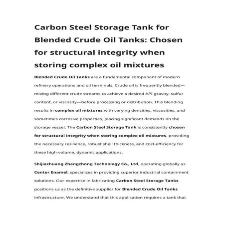 Carbon Steel Storage Tank for Blended Crude Oil Tanks Chosen for ...