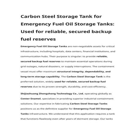 Carbon Steel Storage Tank for Emergency Fuel Oil Storage Tanks Used for ...