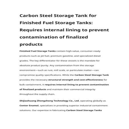 Carbon Steel Storage Tank for Finished Fuel Storage Tanks Requires ...