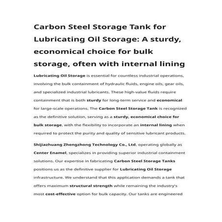 Carbon Steel Storage Tank for Lubricating Oil Storage A sturdy ...