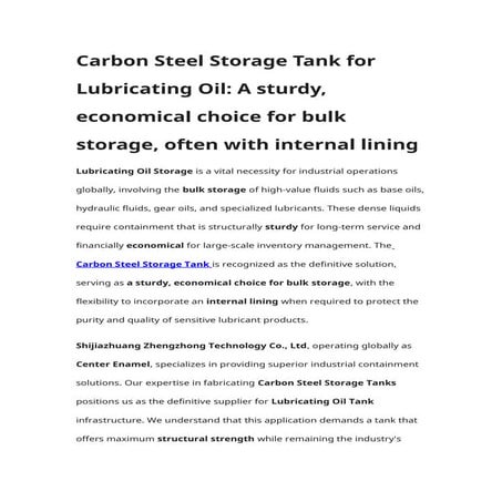 Carbon Steel Storage Tank for Lubricating Oil Tank A sturdy, economical ...
