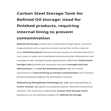 Carbon Steel Storage Tank for Refined Oil Storage Used for finished ...