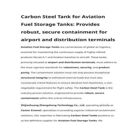 Carbon Steel Tank for Aviation Fuel Storage Tanks Provides robust ...