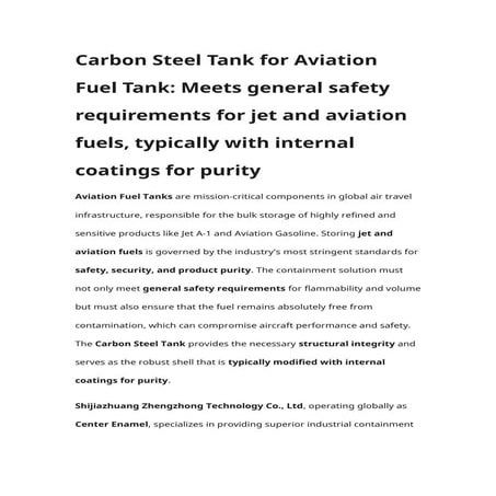 Carbon Steel Tank for Aviation Fuel Tank Meets general safety ...