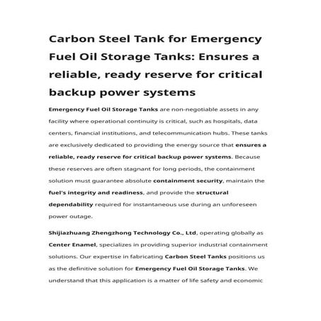Carbon Steel Tank for Emergency Fuel Oil Storage Tanks Ensures a ...