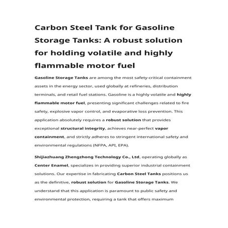 Carbon Steel Tank for Gasoline Storage Tanks A robust solution for ...