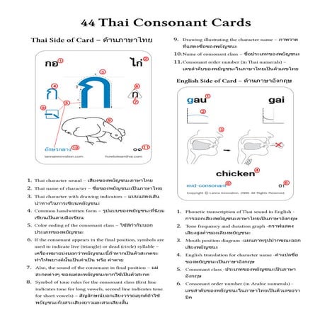 Thai Alphabet - Consonants and Vowels Card Description | PDF