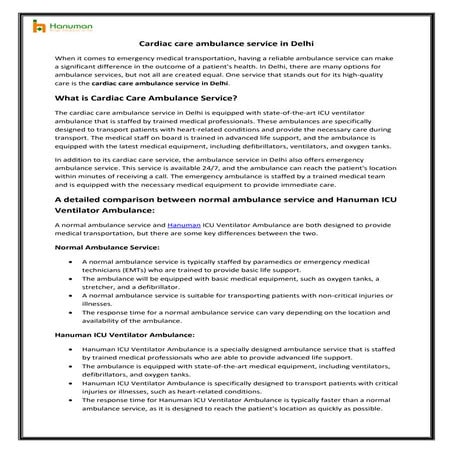 Cardiac care ambulance service in Delhi ICU Ventilator ambulance.pdf