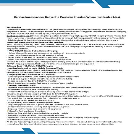 Cardiac Imaging, Inc. Delivering Precision Imaging Where It’s Needed ...