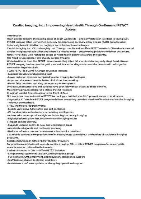 Cardiac Imaging, Inc. Delivering Precision Imaging Where It’s Needed ...