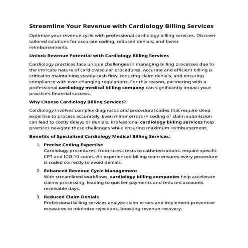 Streamline Your Revenue with Cardiology Billing Services | DOCX