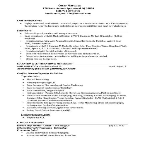 Cardiovascular Tech Resume | DOC