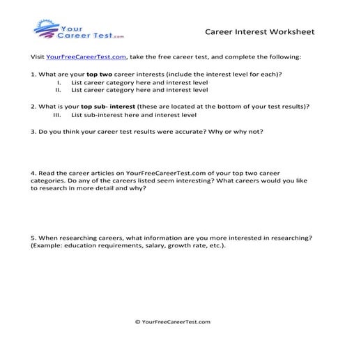Career Interest Worksheet | PDF