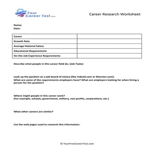 Career Research Worksheet | PDF | Business | Business and Finance