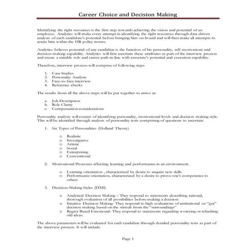 Career choice and decision making | DOCX