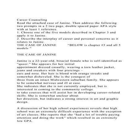 Career Counseling Read the attached case of Janine. Then address.docx ...