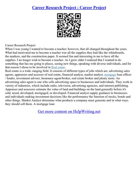 Career Exploration Essay Career Exploration Essay