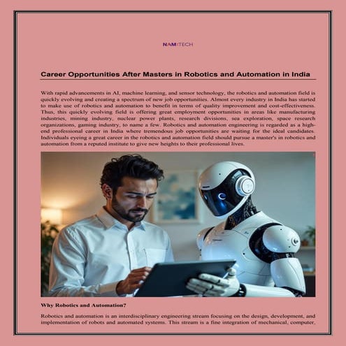 Career Opportunities After Masters in Robotics and Automation in India | PDF