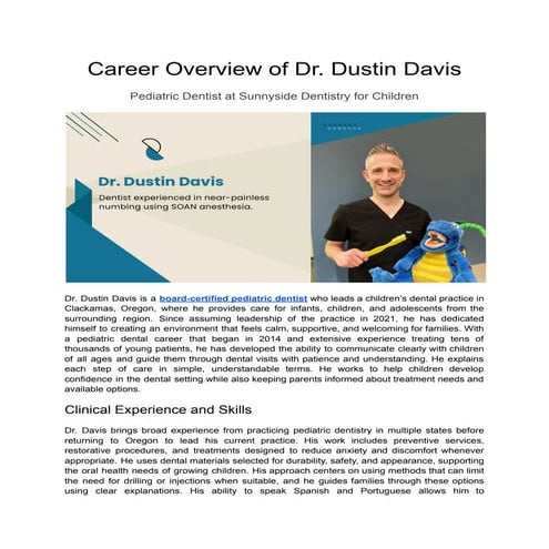 Career Overview of Dr. Dustin Davis from Clackamas, Oregon | PDF
