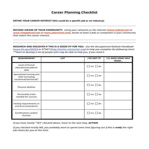 Career planning checklist | PDF