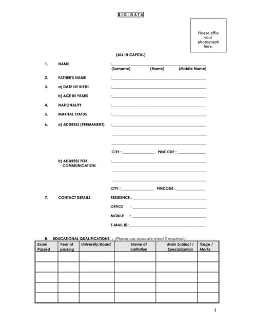 Bio data Form Philippines (copyrighted) | PDF