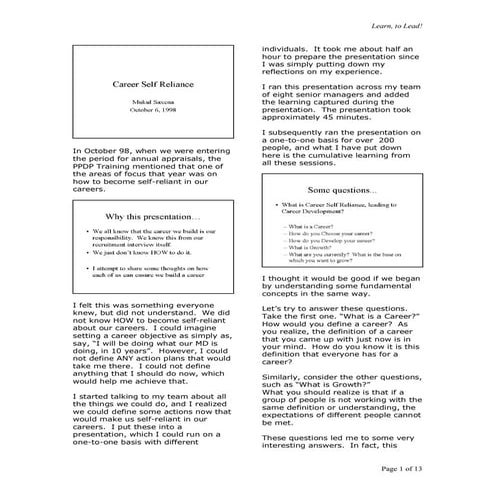 Career self reliance | PDF