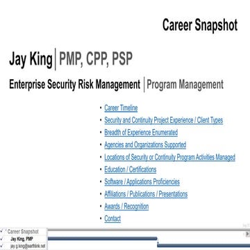 Career Snapshot - Jay King, PMP, CPP, PSP | PPT