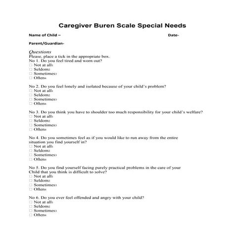 Caregiver burden scale special needs | DOCX | Parenting Babies and ...