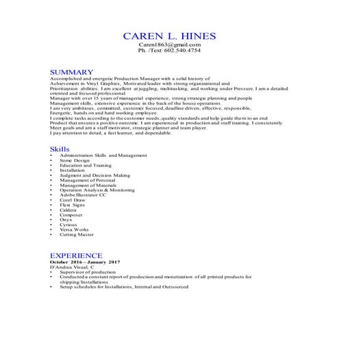 Caren hines resume2017 | DOCX