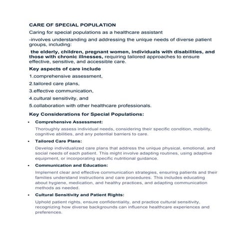 CARE OF SPECIAL POPULATION AS HEALTH CARE ASSISTANT.docx