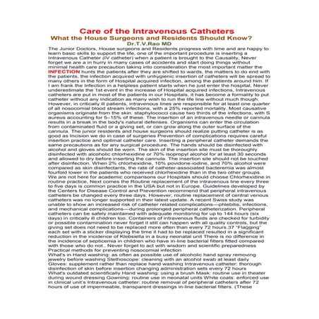 Care of the intravenous catheters | DOCX | First Aid | Injuries