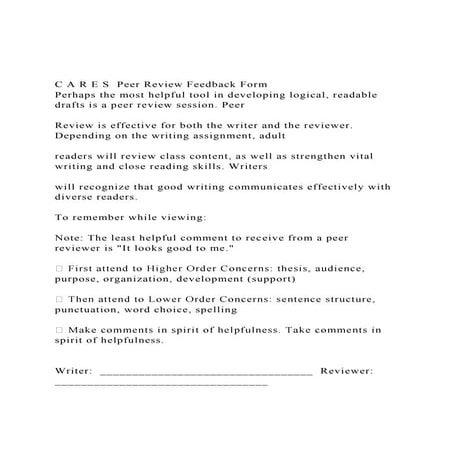 C A R E S Peer Review Feedback Form Perhaps the most helpfu.docx