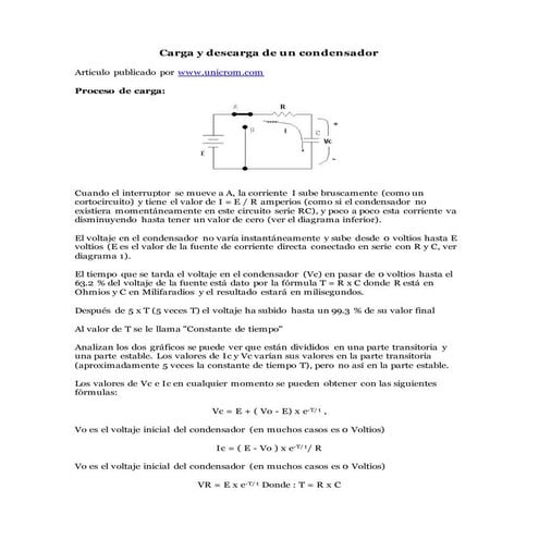 Carga y descarga de un condensador | DOCX