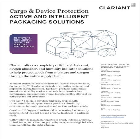 Desiccants, Humidity Indicators and Oxygen Absorbers By Clariant Cargo ...