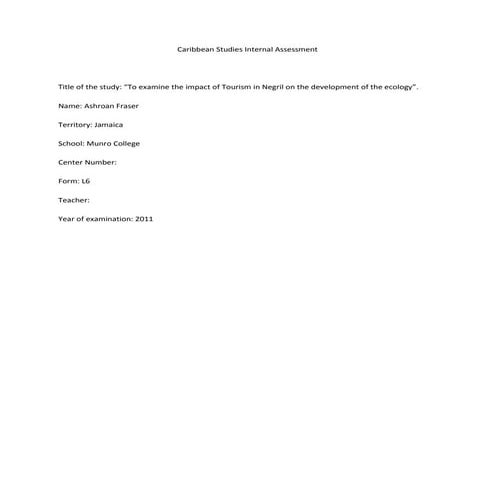 Caribbean Studies Internal Assessment (Sample) | DOC