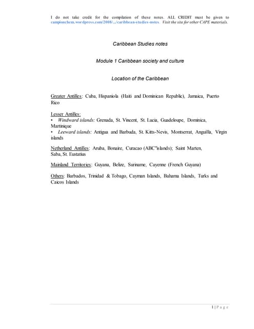 Module 1 caribbean studies | PPT