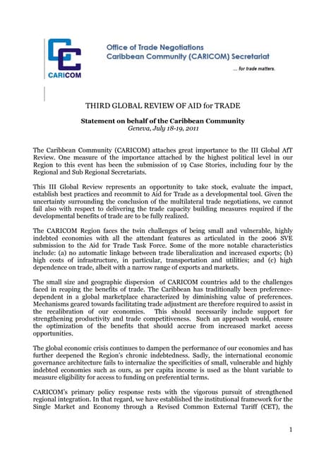 Caricom notes regional integration | DOCX