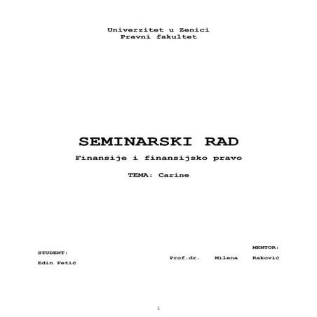Carine seminarski finansije i finansijsko pravo - ij | PDF