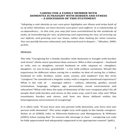 Caring for a family member with dementia is fraught with burden and ...