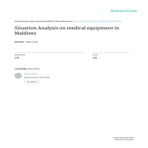 Situation Analysis on medical equipment in Maldives | PDF