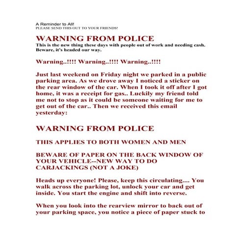 Carjacking Warning | PDF
