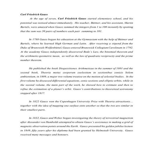 Carl friedrich gauss | DOCX
