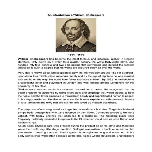 Shakespeare, introduction and Periods. | PDF