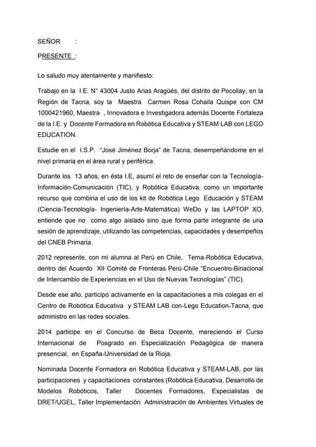 Carta carmen cohaila quispe | PDF