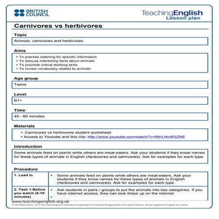 Carnivores vs herbivores lesson plan (muestra) - María José Martínez ...